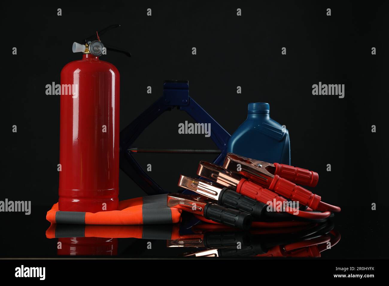 Set of car safety equipment on black background Stock Photo - Alamy