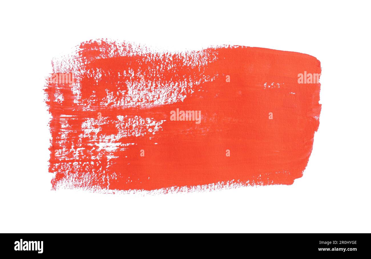 Red paint stroke drawn with brush on white background, top view Stock ...