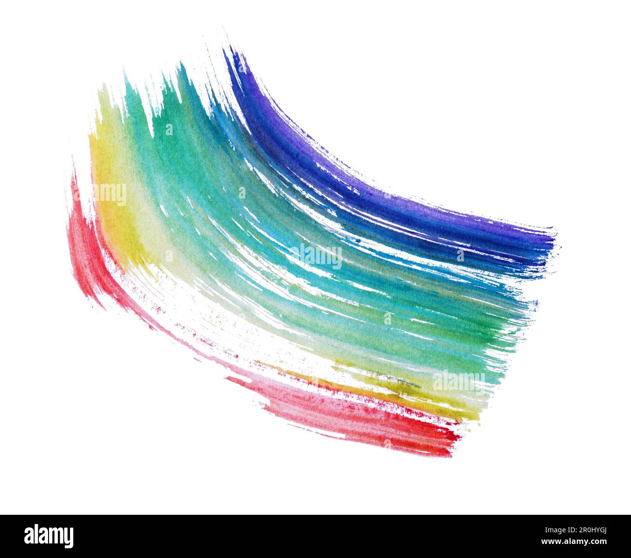 Rainbow paint stroke drawn with brush on white background, top view ...