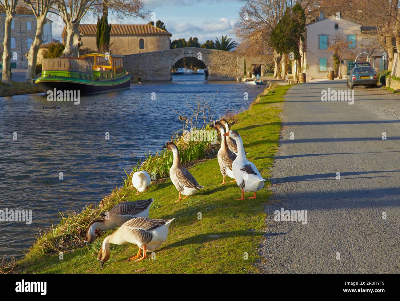 Houseboat on the Canal du Midi, Le Somail, Dept. Aude, Languedoc ...