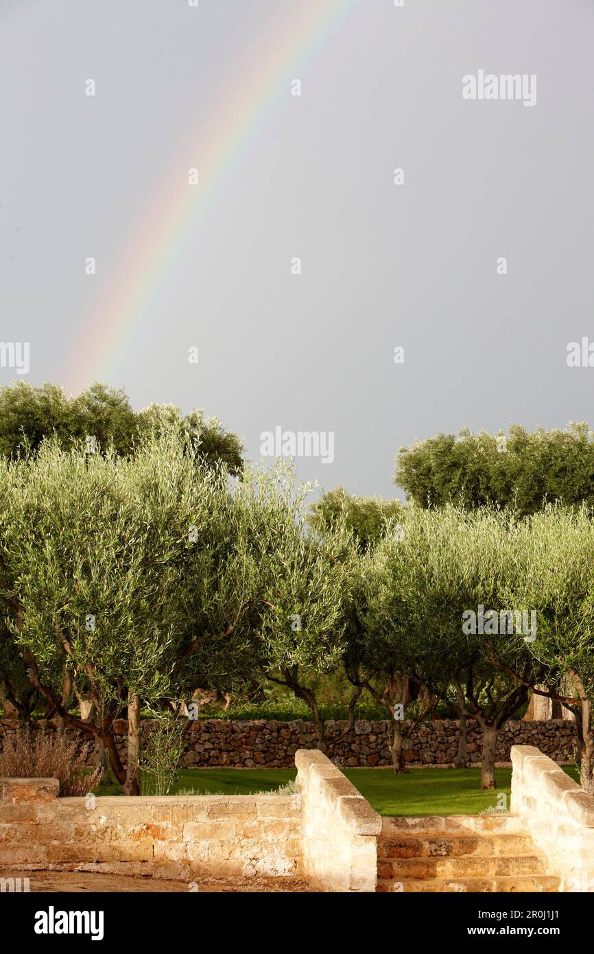 View towards a rainbow, Masseria, Alchimia, Apulia, Italy Stock Photo ...