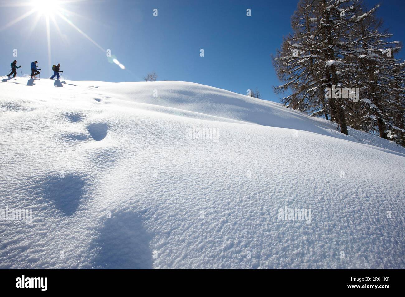 Trekking through deep snow, St. Johann im Pongau, Salzburg, Austria ...