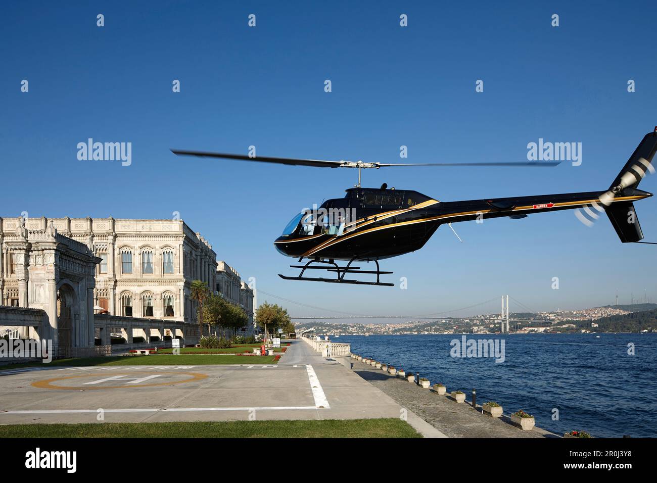 Landing helicopter at a hotel, Ciragan Palace, Istanbul, Turkey Stock ...