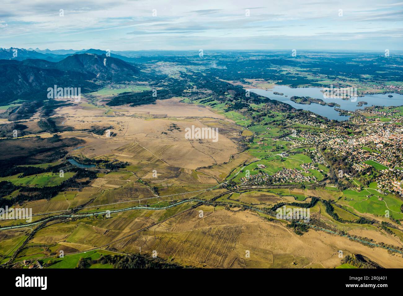 Aerial photo, Murnauer Moos and Lake Staffelsee, Upper Bavaria, Bavaria ...