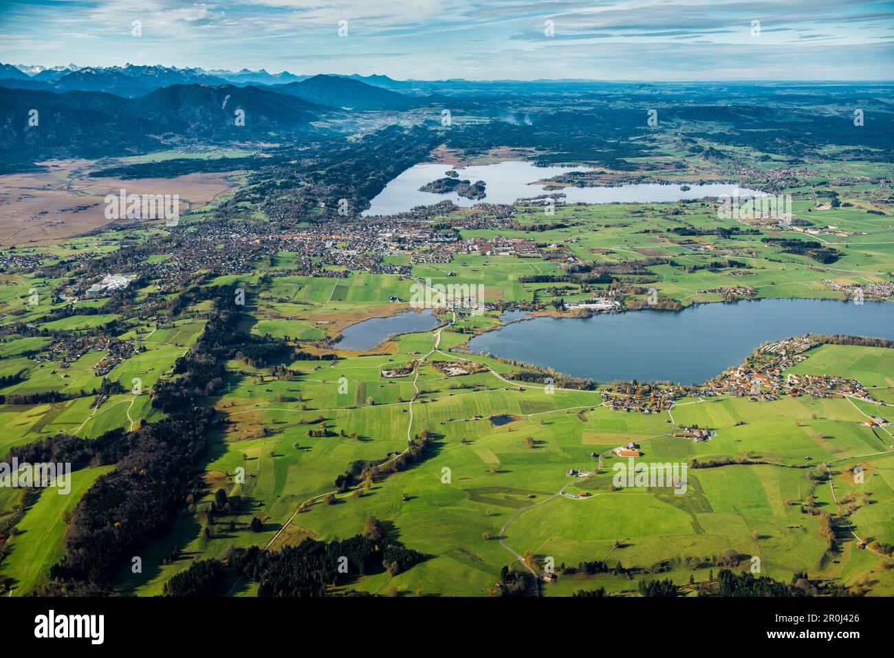 Aerial photo, lake Riegsee and lake Staffelsee, Upper Bavaria, Bavaria ...