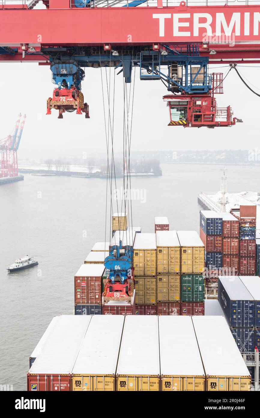 Loading and unloading of the container ship in the Container Terminal ...