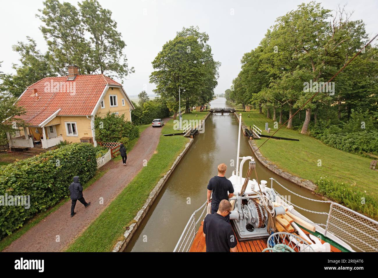 On board of a river boat, Gota canal, Sjoetorp near lake Vanern, Sweden ...