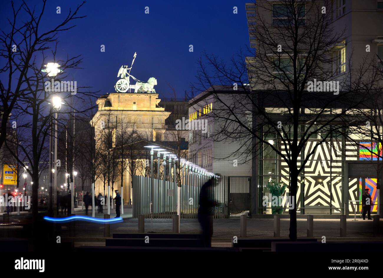 Brandenburg gate and American embassy at night, Berlin, Germany Stock ...