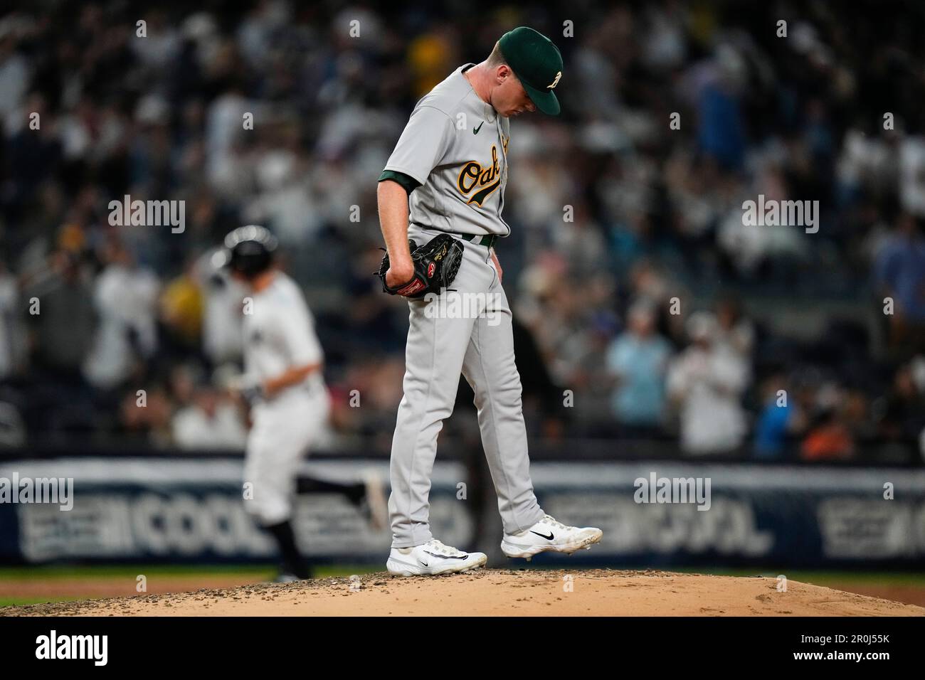 Oakland Athletics starting pitcher JP Sears reacts as New York Yankees ...