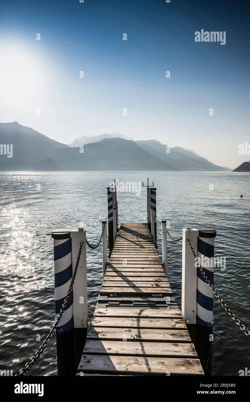 Jetty at Lake Como, Lago di Como, Menaggio, Province of Como, Lombardy ...