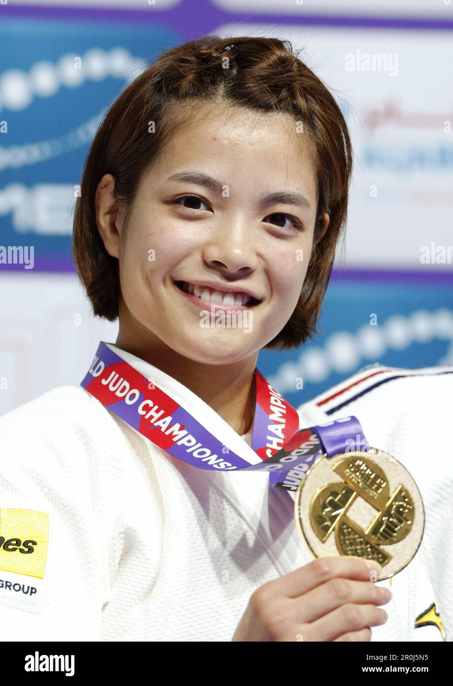 Japanese Tokyo Olympics gold medalist Uta Abe celebrates after claiming ...