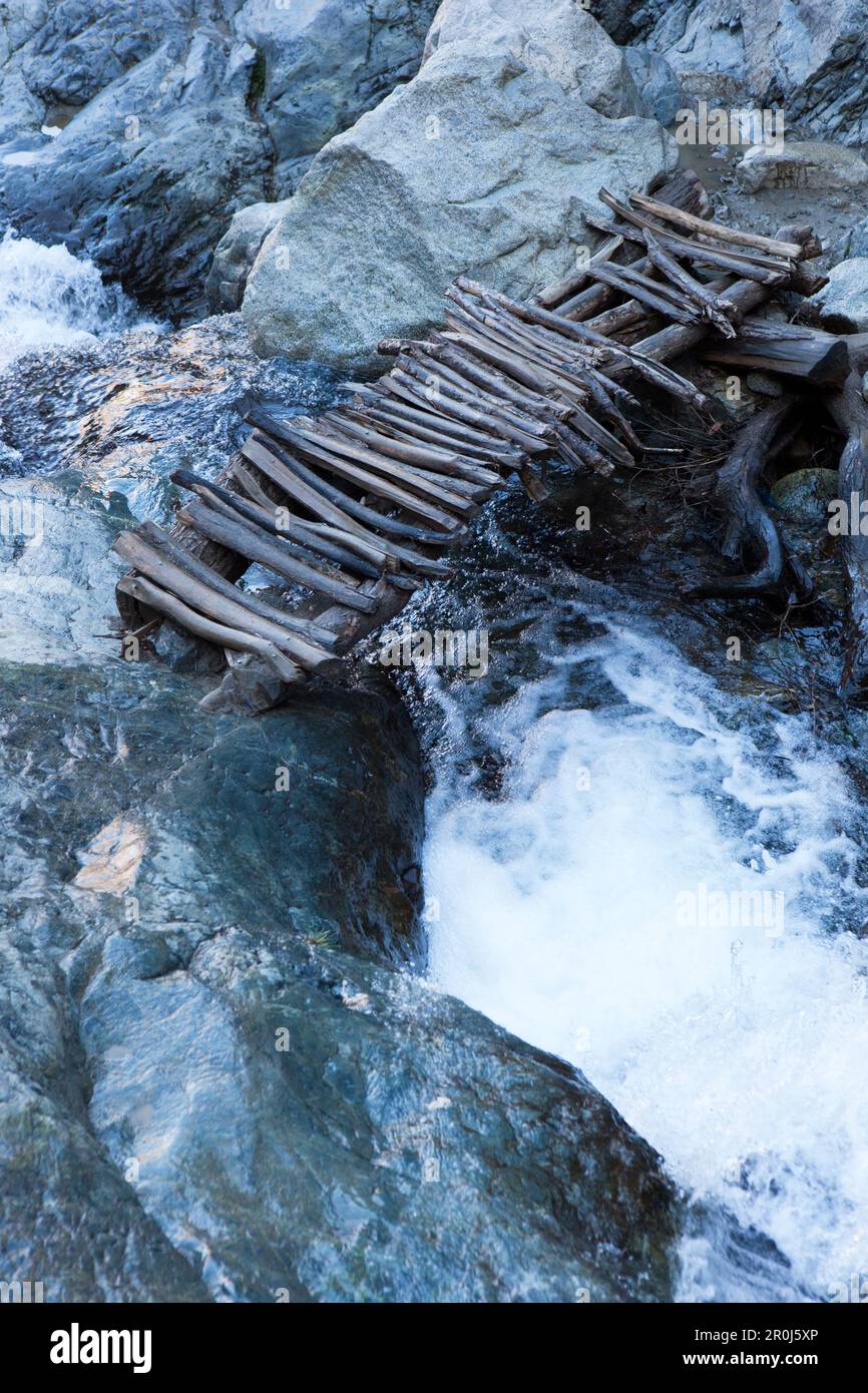 Mountain stream with bridge, Setima Fatma, Ourika valley, High Atlas ...