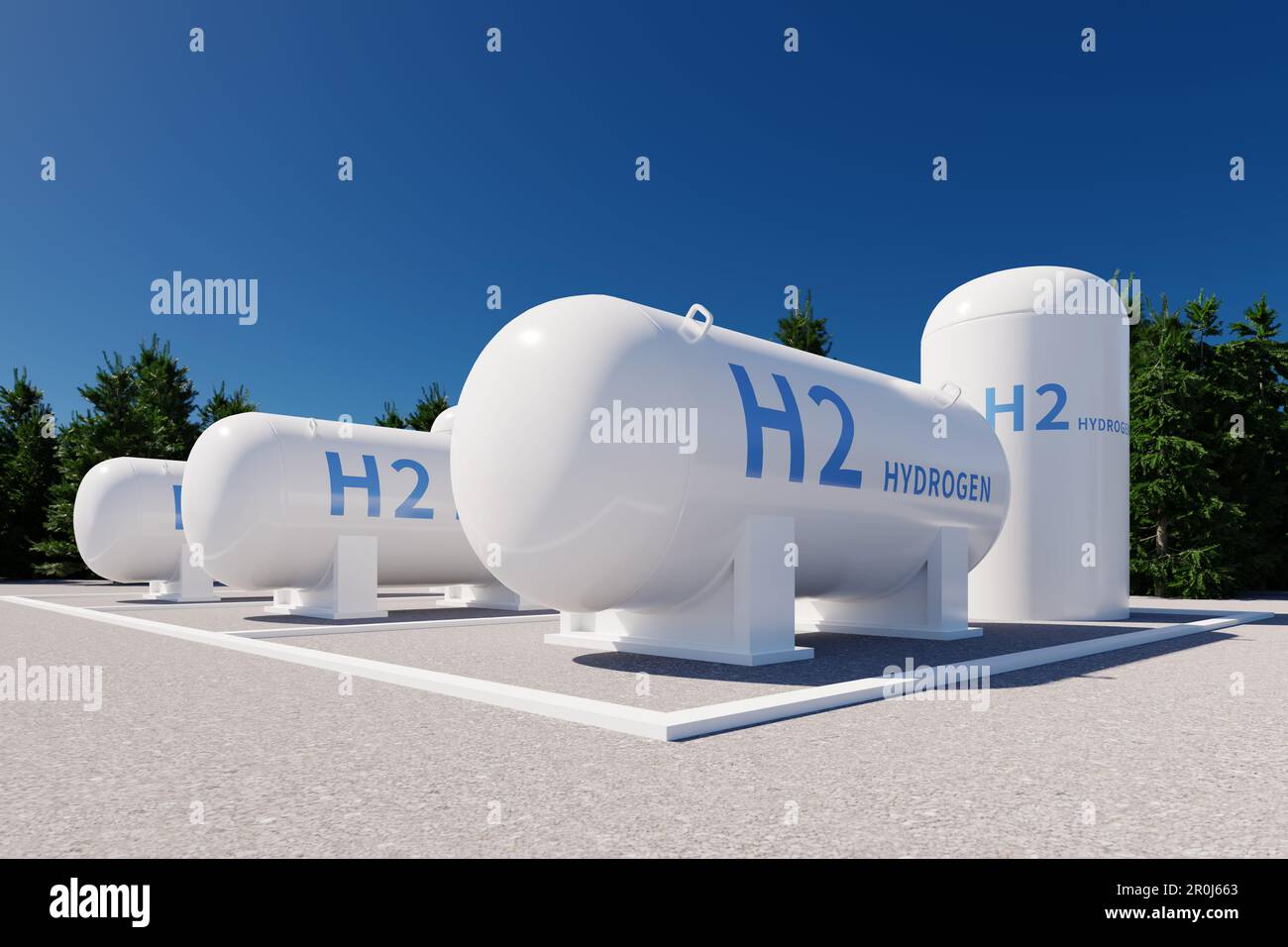 h2 gas tanks on the ground, 3d rendering Stock Photo - Alamy