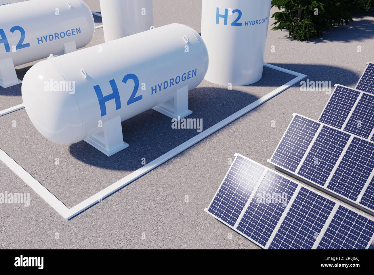 H2O solar power station. Renewable energy concept. 3D rendering Stock ...