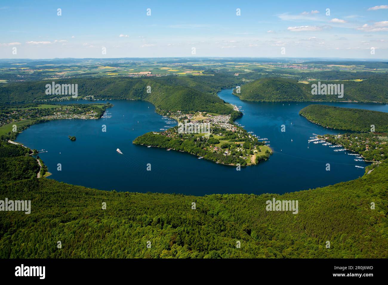Aerial of Lake Edersee with Scheid Peninsula, Bringhausen, Lake Edersee ...