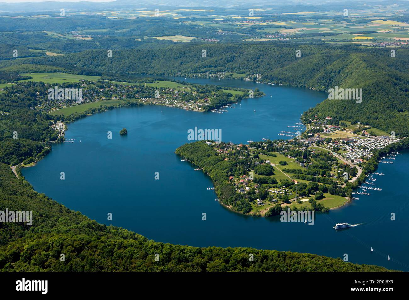 Aerial of Lake Edersee with Scheid Peninsula, Bringhausen, Lake Edersee ...