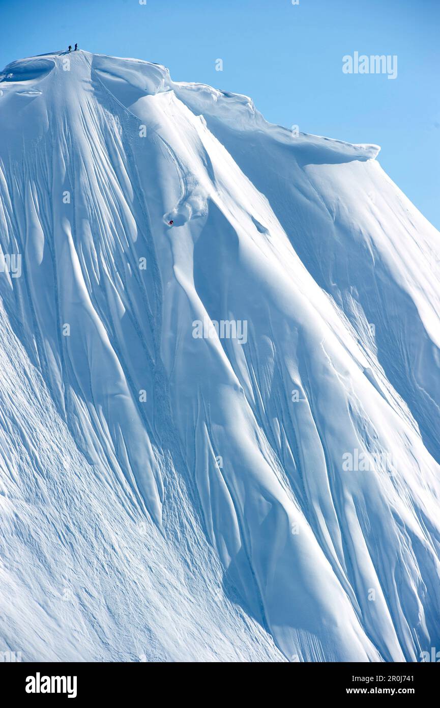 Skier skiing a spine, Chugach Powder Guides, Girdwood, Alaska, USA ...