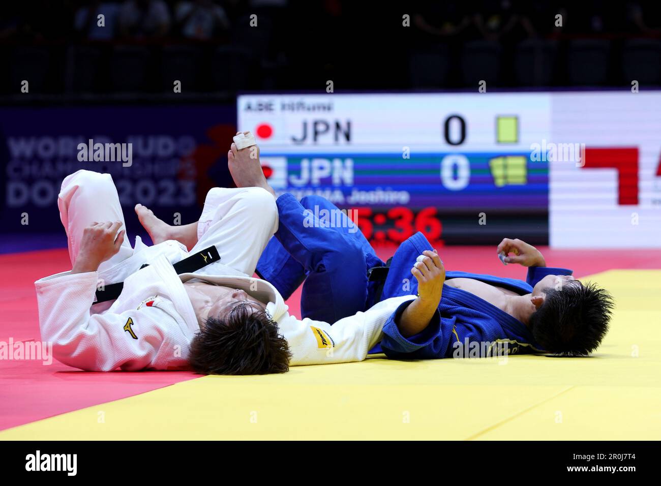 Ali Bin Hamad Al Attiyah Arena, Doha, Qatar. 8th May, 2023. (L-R) Hifumi Abe, Joshiro Maruyama ...