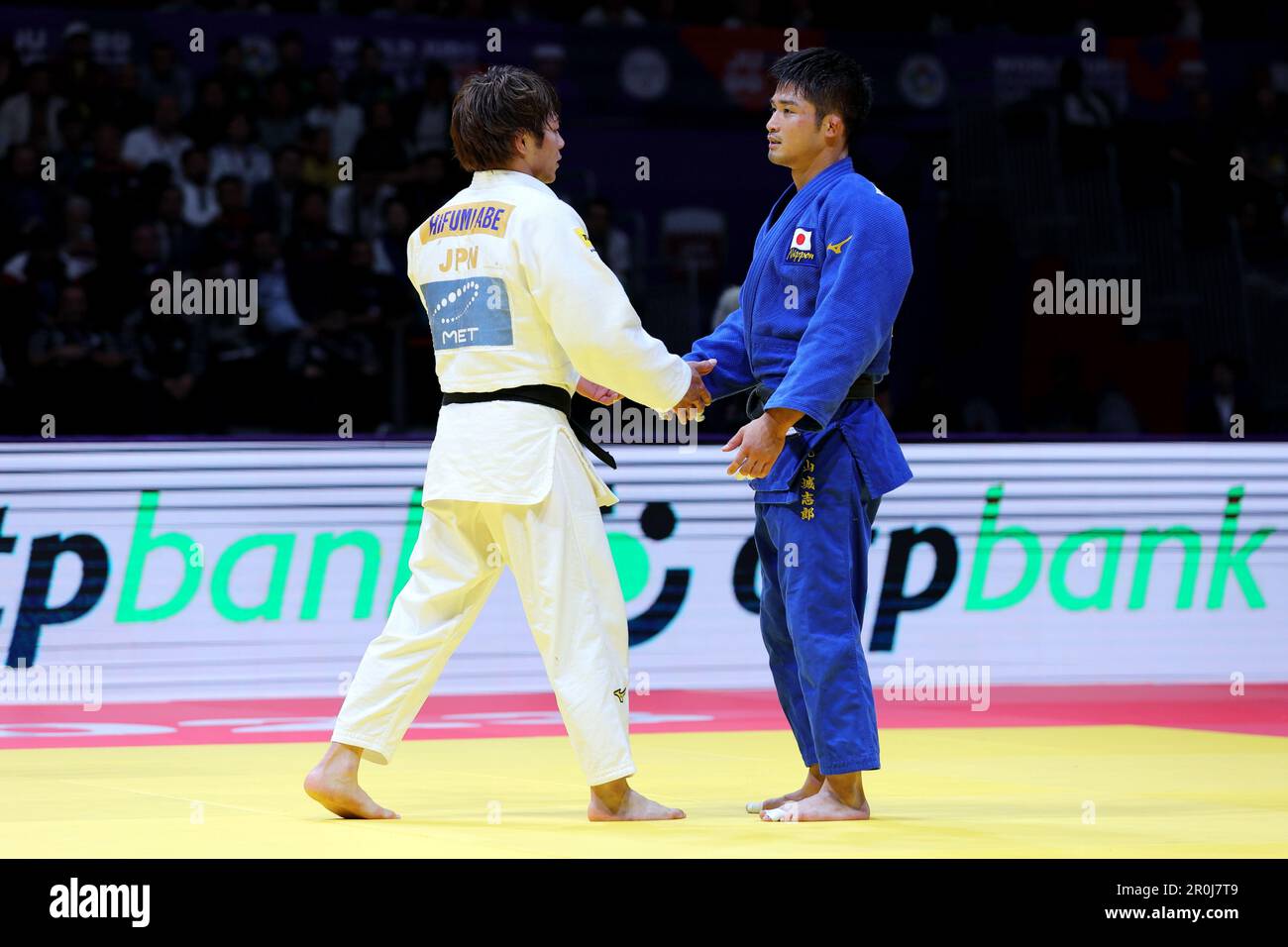 Ali Bin Hamad Al Attiyah Arena, Doha, Qatar. 8th May, 2023. (L-R) Hifumi Abe, Joshiro Maruyama ...