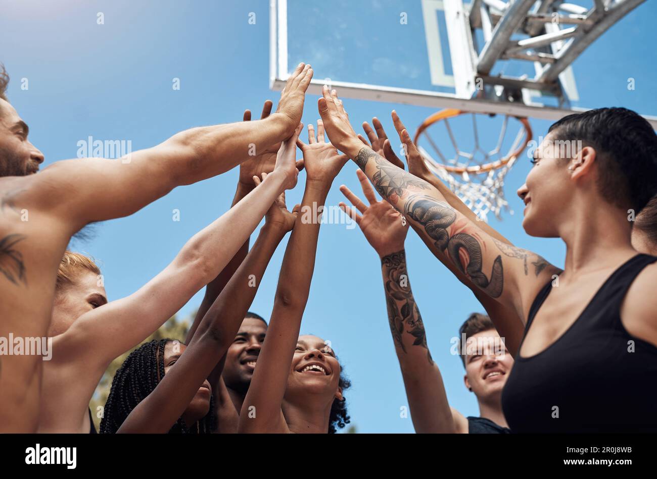 Sport teaches you about being a good team player. a group of sporty ...