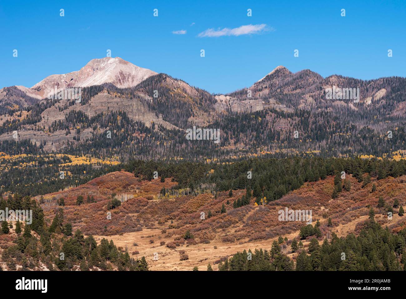 Pagosa Peak which is 12,640 feet, rises above a valley North of Pagosa ...