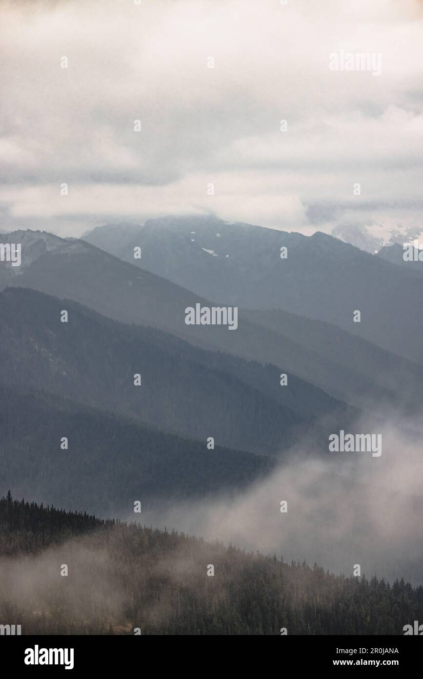 Wavey ridge lines of varying mountain ranges are contrasted by the one ...