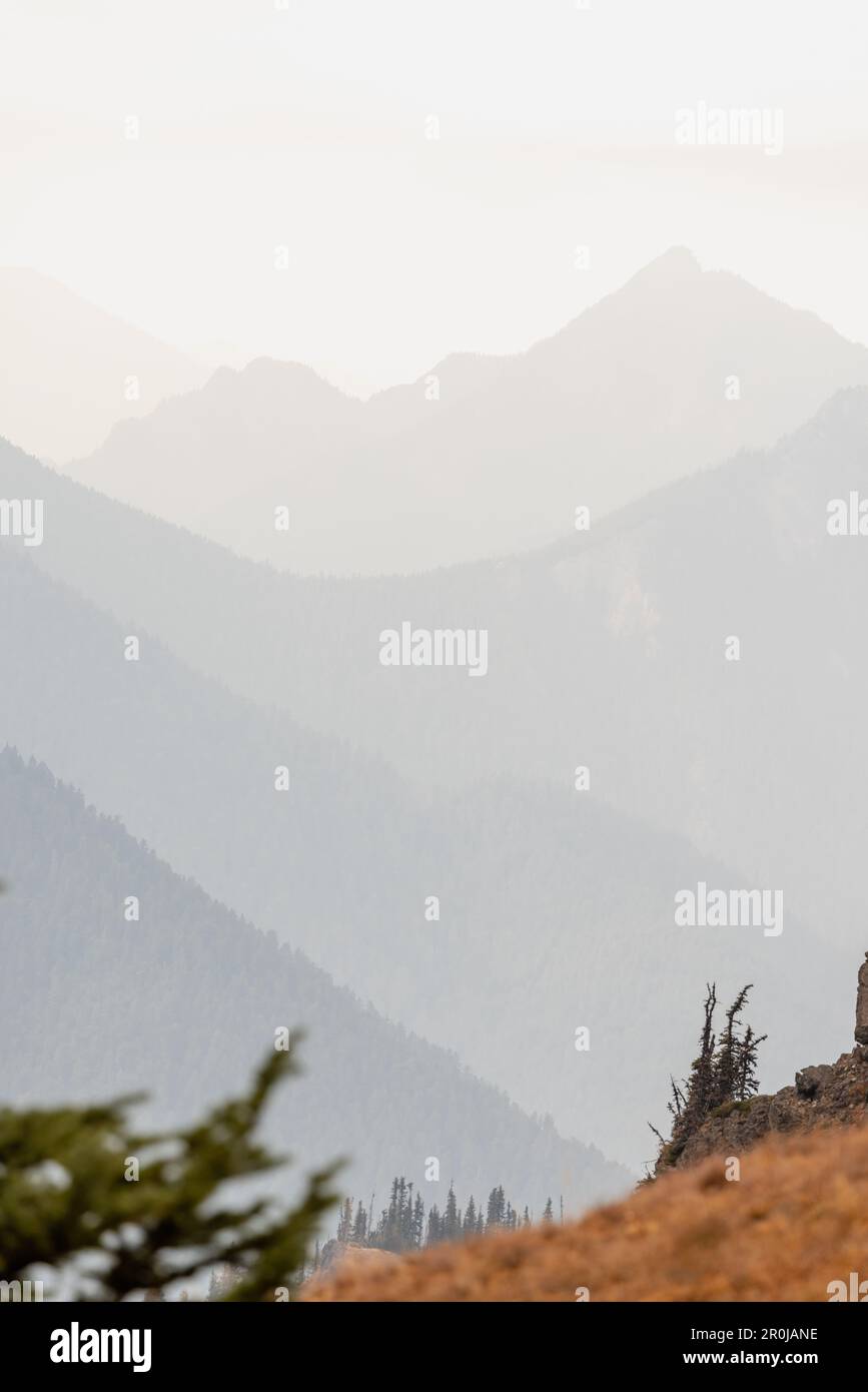 Wavey ridge lines of varying mountain ranges are contrasted by the one ...