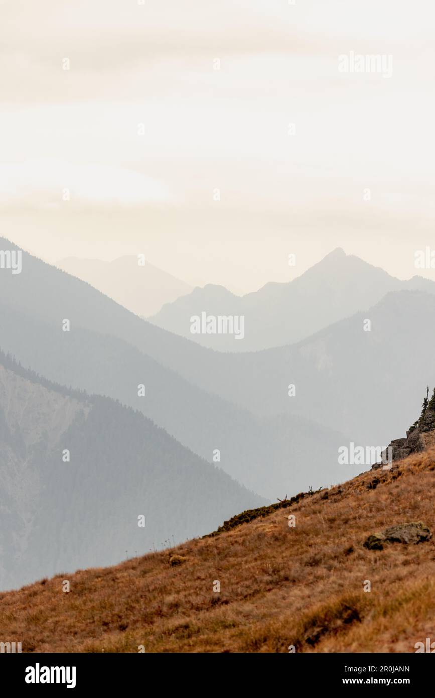 Wavey ridge lines of varying mountain ranges are contrasted by the one ...