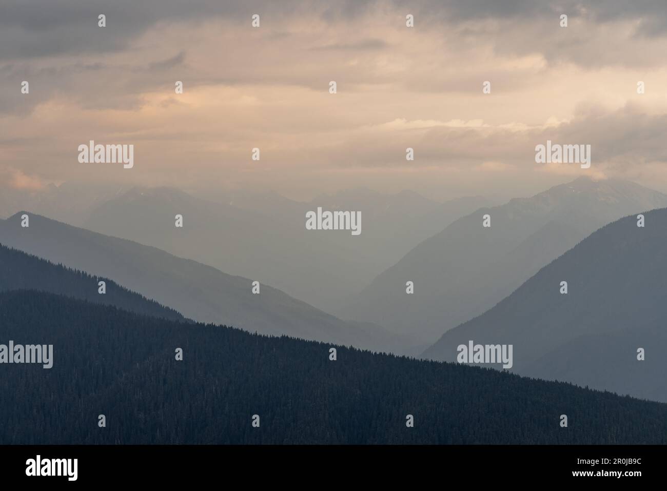 Wavey ridge lines of varying mountain ranges are contrasted by the one ...