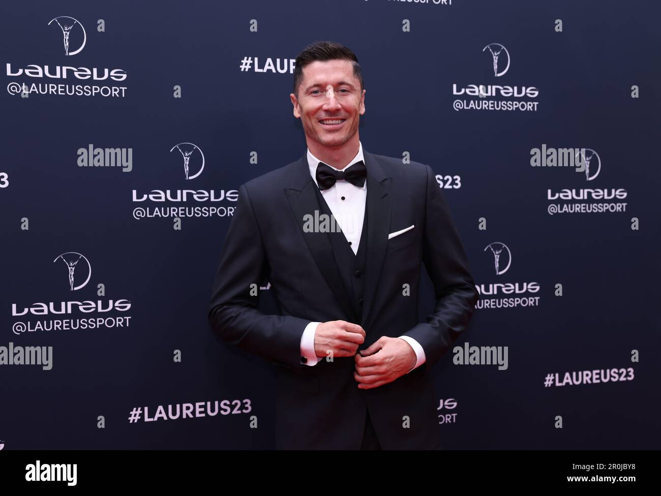 Paris, France. 8th May, 2023. Polish football player Robert Lewandowski ...