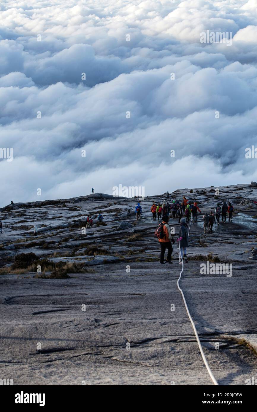 Mountain Tourists climbing down from the Low's Peak 4091 m, Mount ...