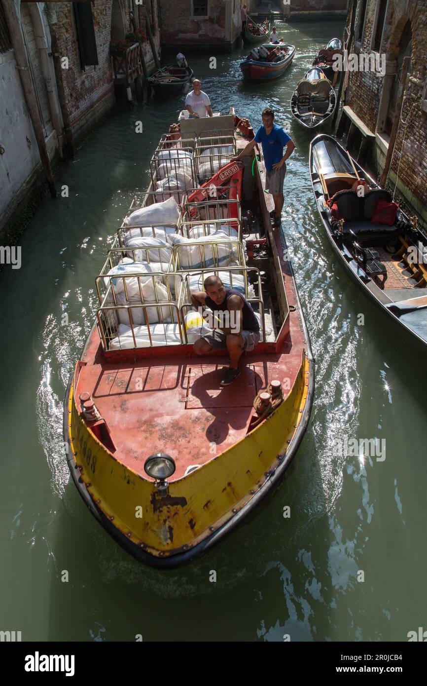 transport barges delivery boats, water transport, hotel laundry, Venice ...