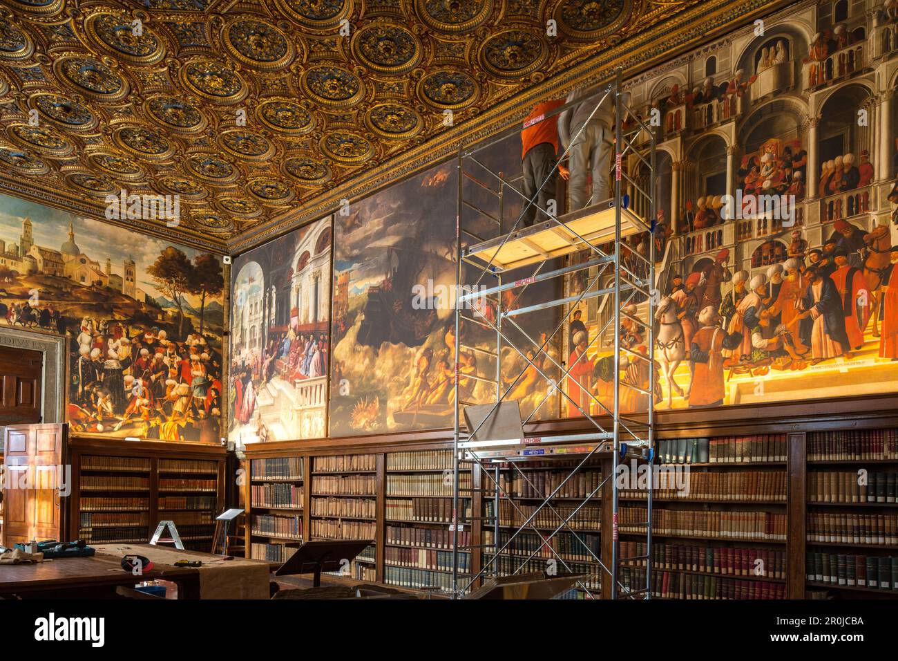 restoration work, scaffold, interior, historic medical library next to ...