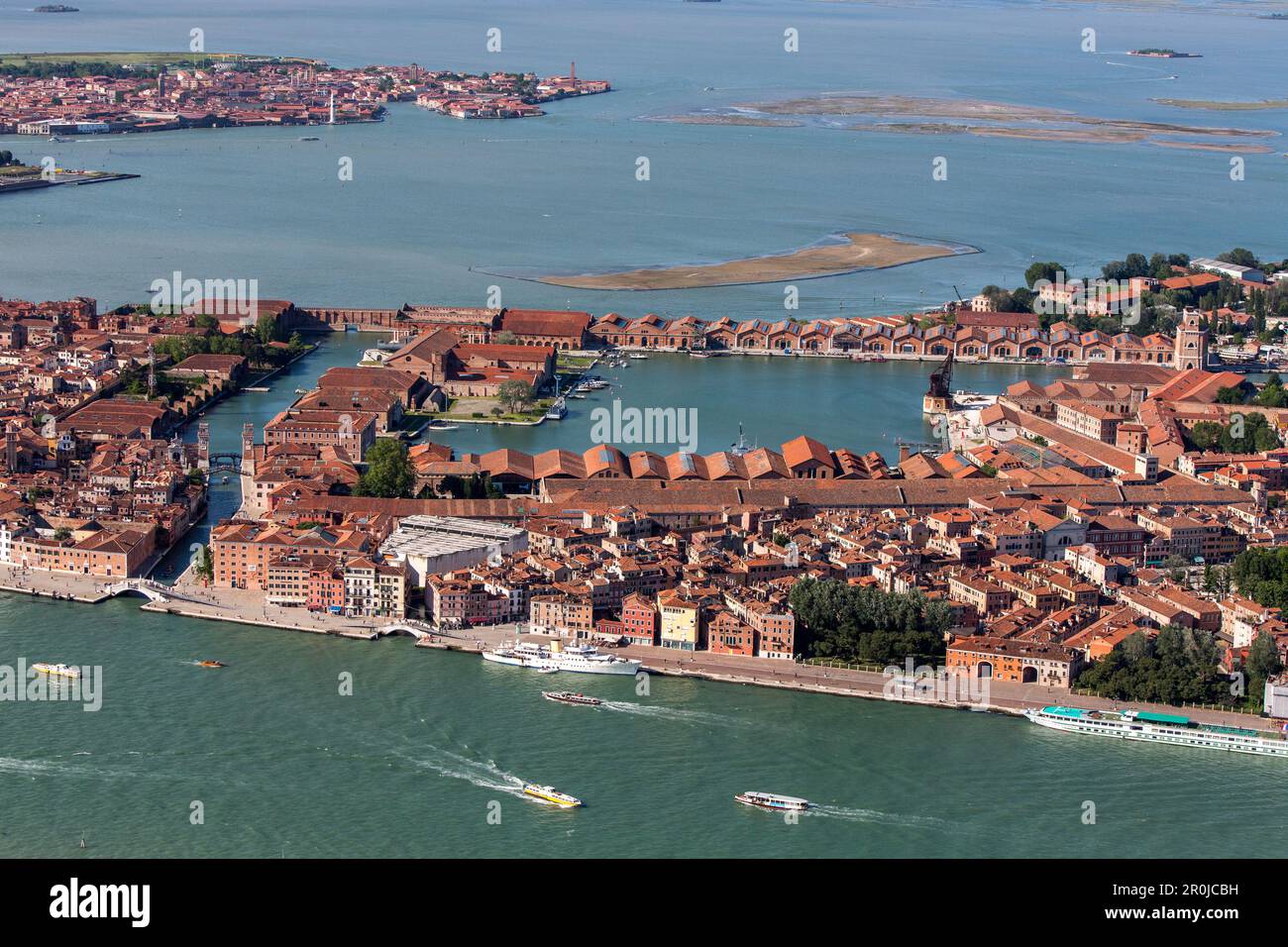 Aerial of the Venetian Arsenal, historic military industrial ...