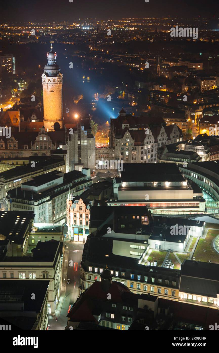 View from the University tower, City-Hochhaus over Leipzig at night ...