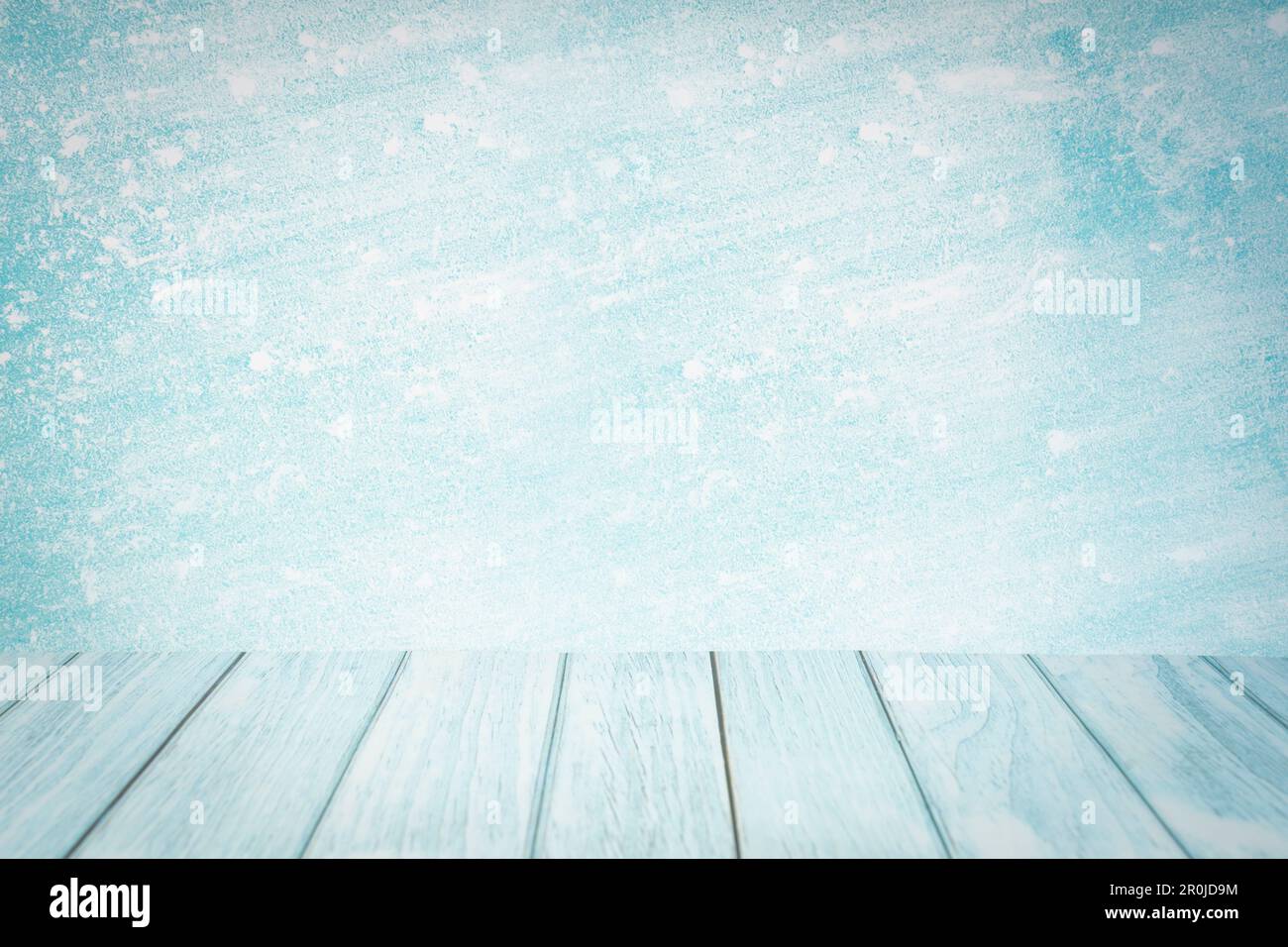 Blue wooden floor and blue wall with copy space. Empty room background ...