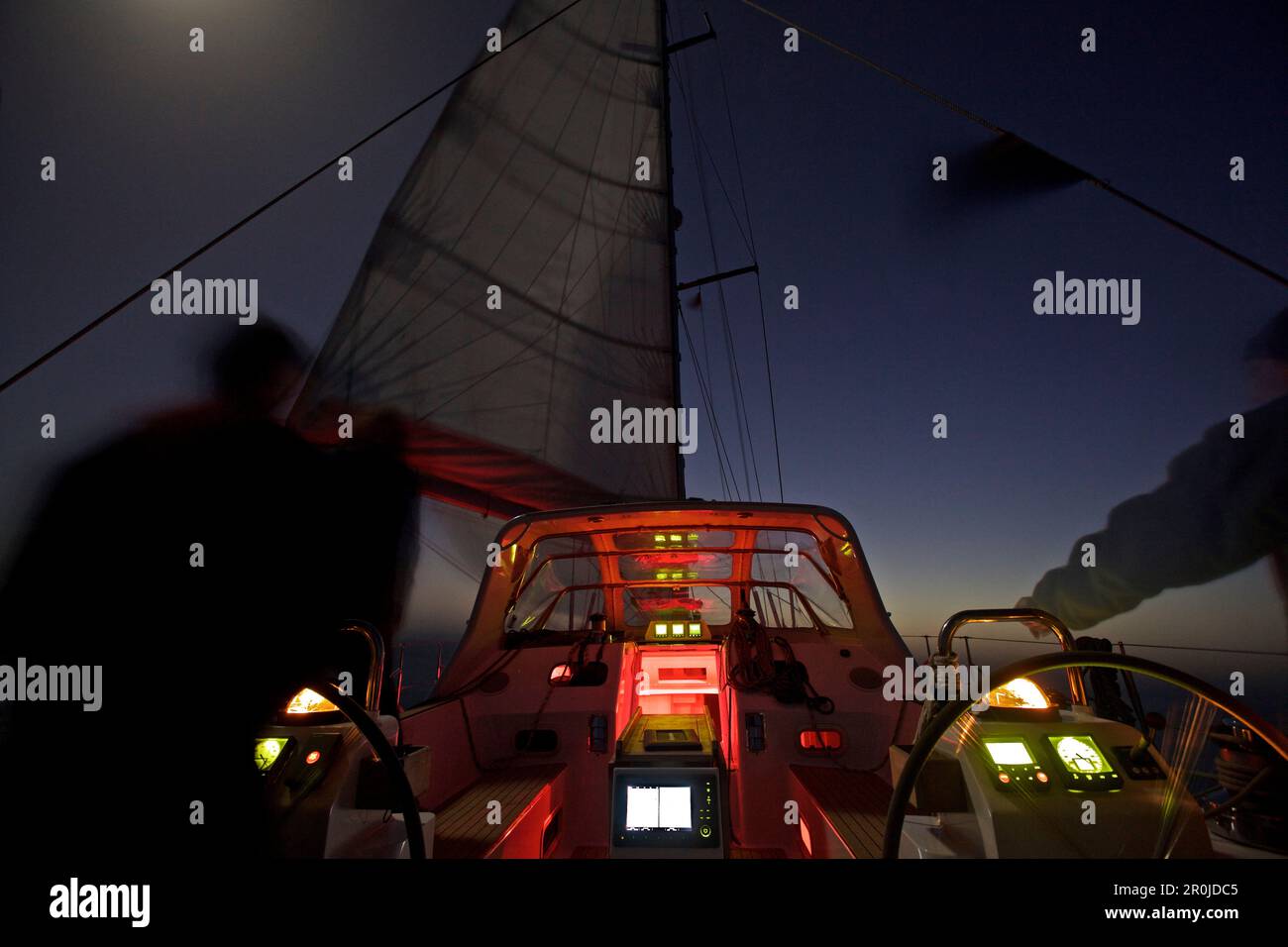 Lit instruments on a sailing boat, yacht at night, Sailing Stock Photo ...