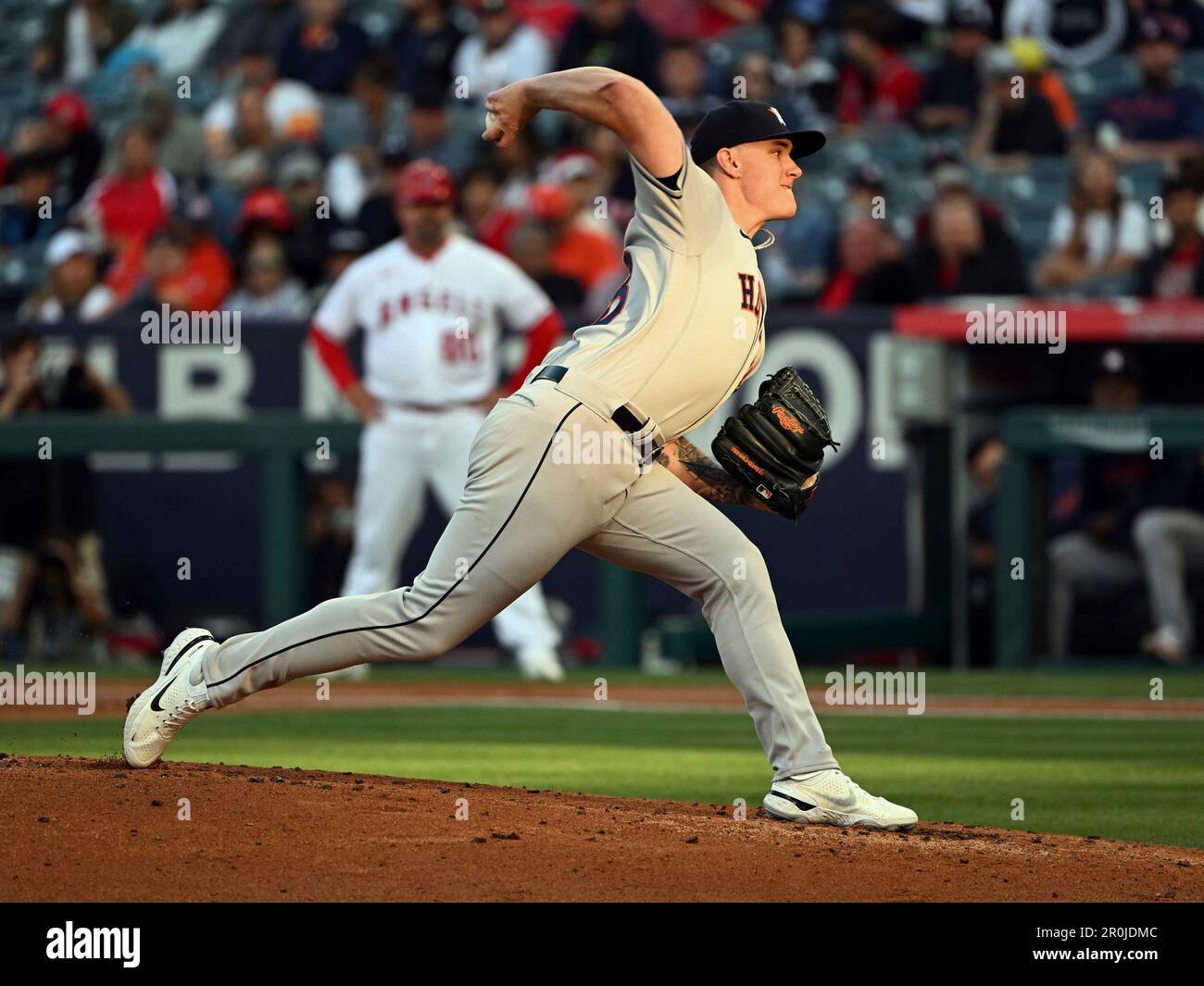 ANAHEIM, CA - MAY 08: Houston Astros pitcher Hunter Brown (58) pitching ...