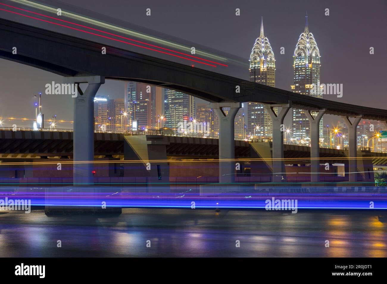 Monorail and the Al Kazim Towers, Dubai, Unites Arab Emirates, UAE ...