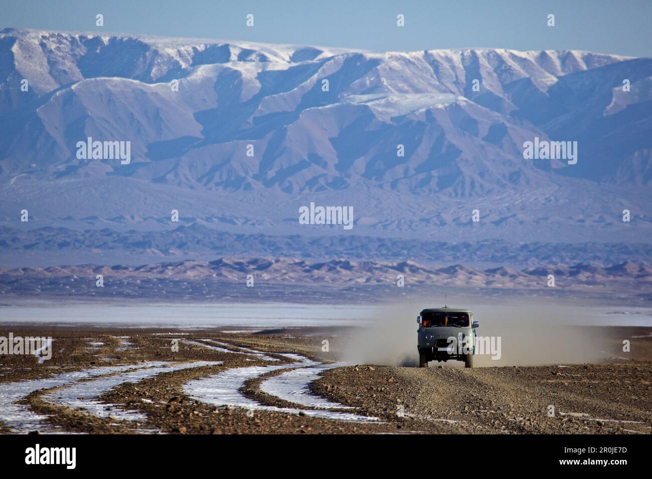 bus in the Gobi desert at wintertime, Mongolia Stock Photo - Alamy