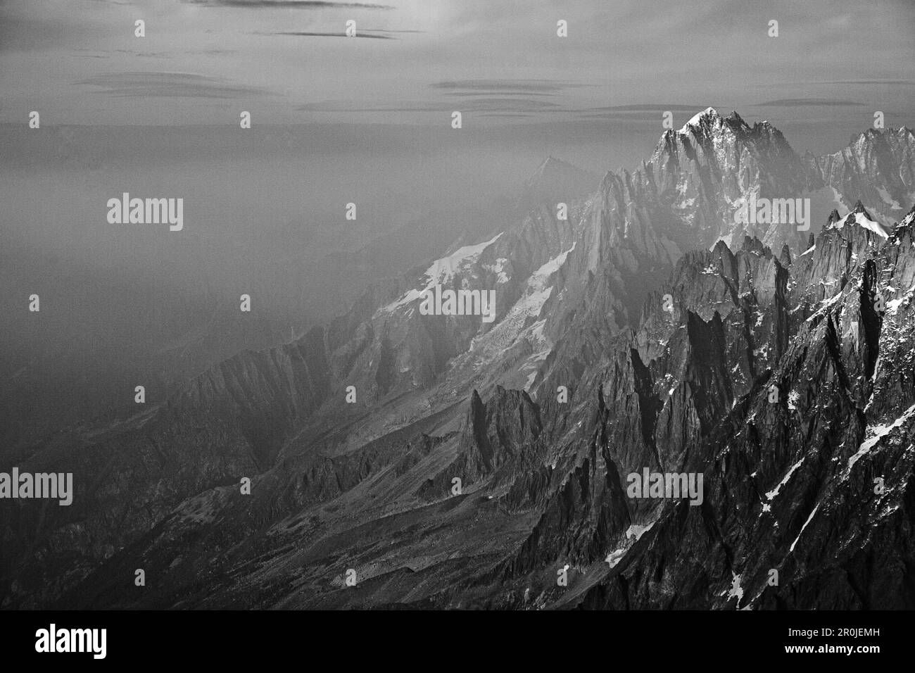 High mountains in the mist, Mont Blanc Mountain Massif, Graian Alps ...