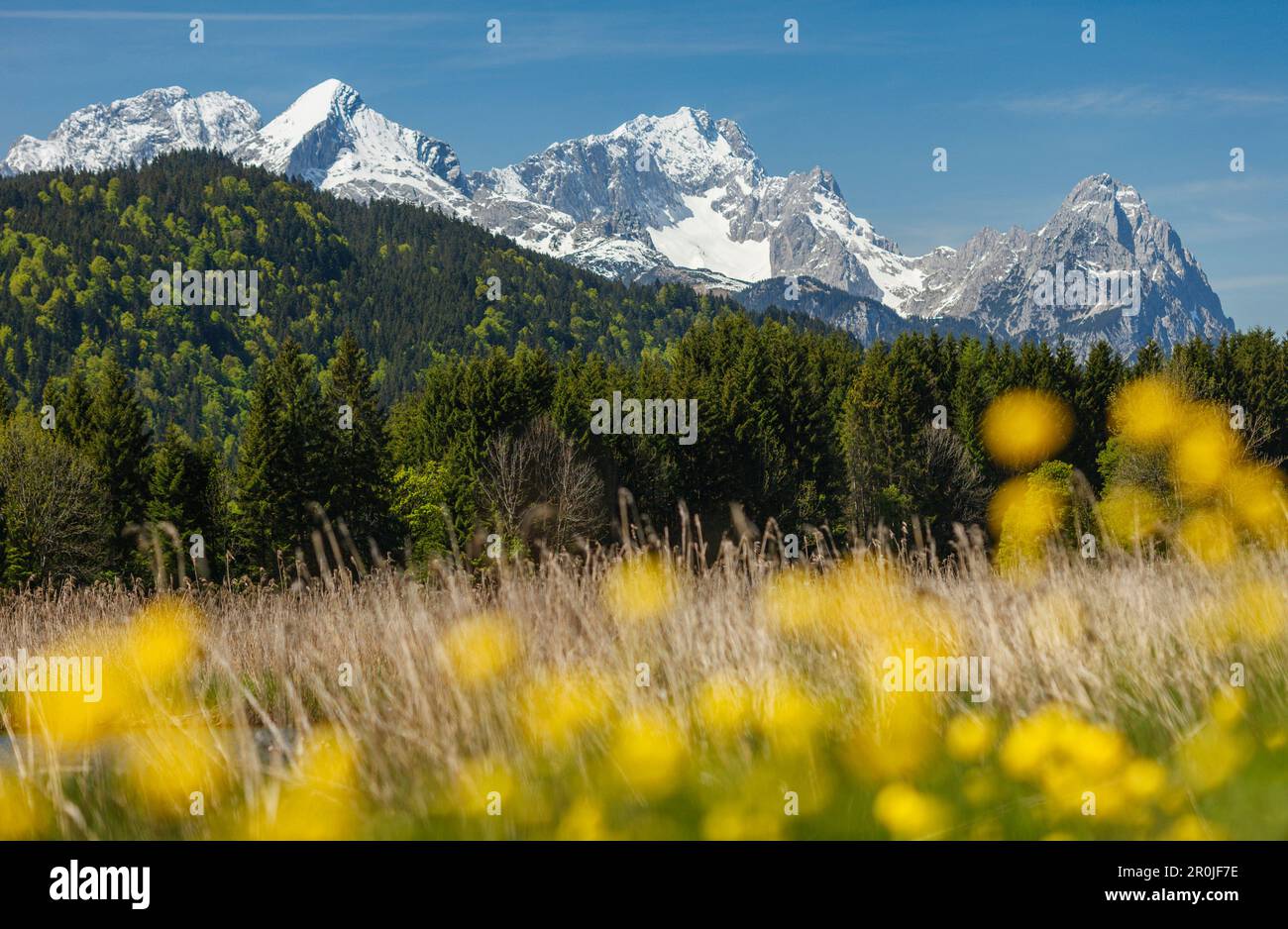 Geroldsee, lake near Mittenwald in Spring, Wetterstein mountains in the ...
