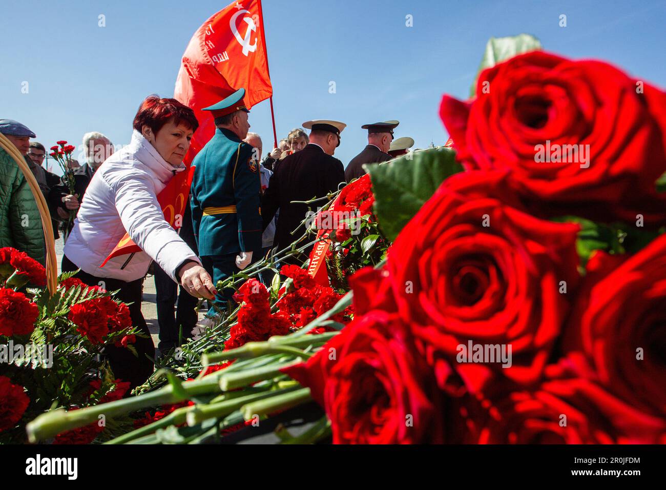 Activists of the Communist Party of Russia (KPRF) seen during a flower ...