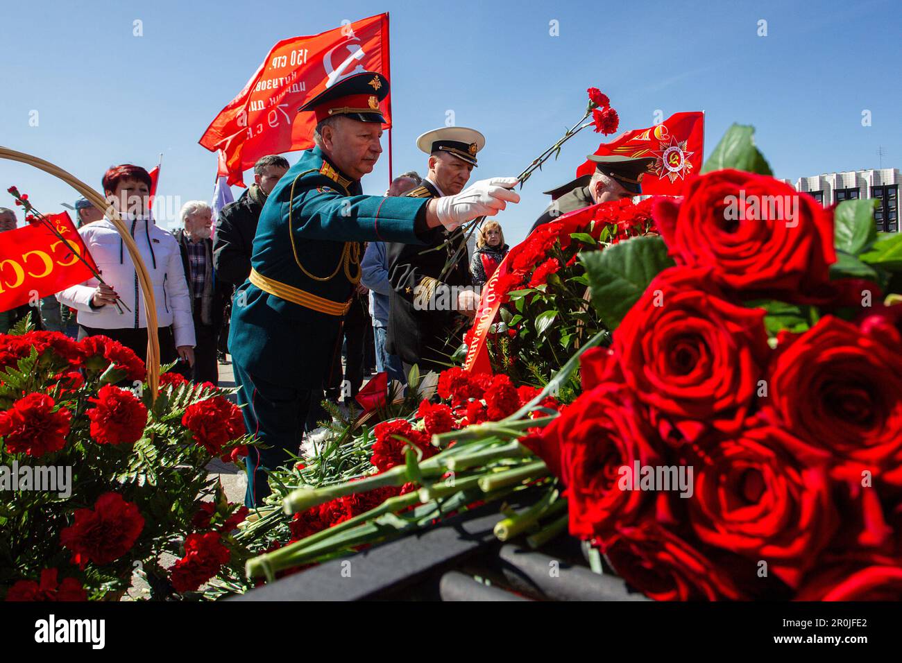 Activists of the Communist Party of Russia (KPRF) seen during a flower ...