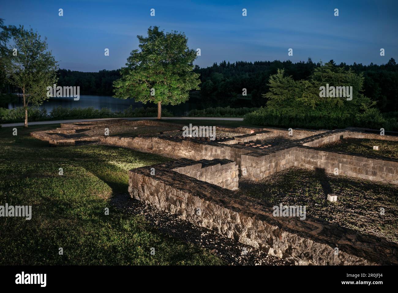 ruins of bathing temple in front of lake at night, Limes (border wall ...