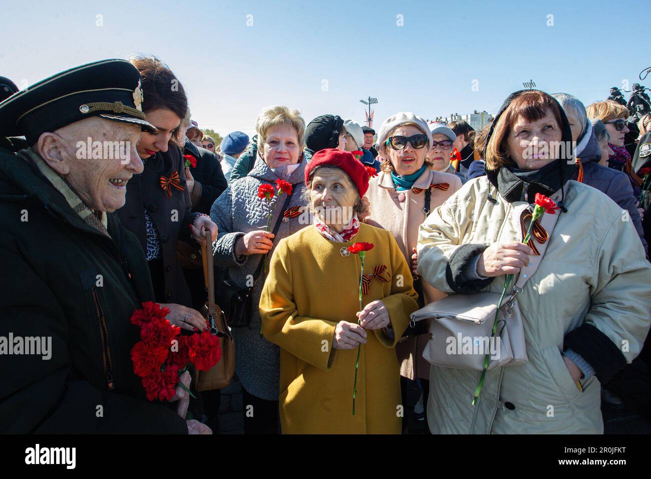 Ceremonial participants seen during a flower-laying ceremony to honor ...