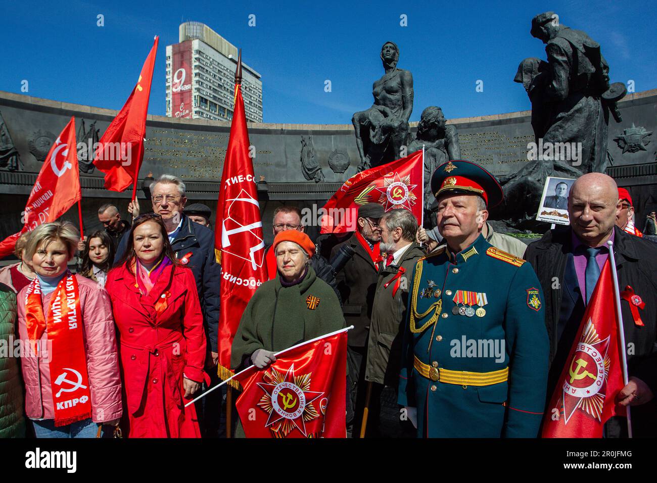 Activists of the Communist Party of Russia (KPRF) pose for a group ...