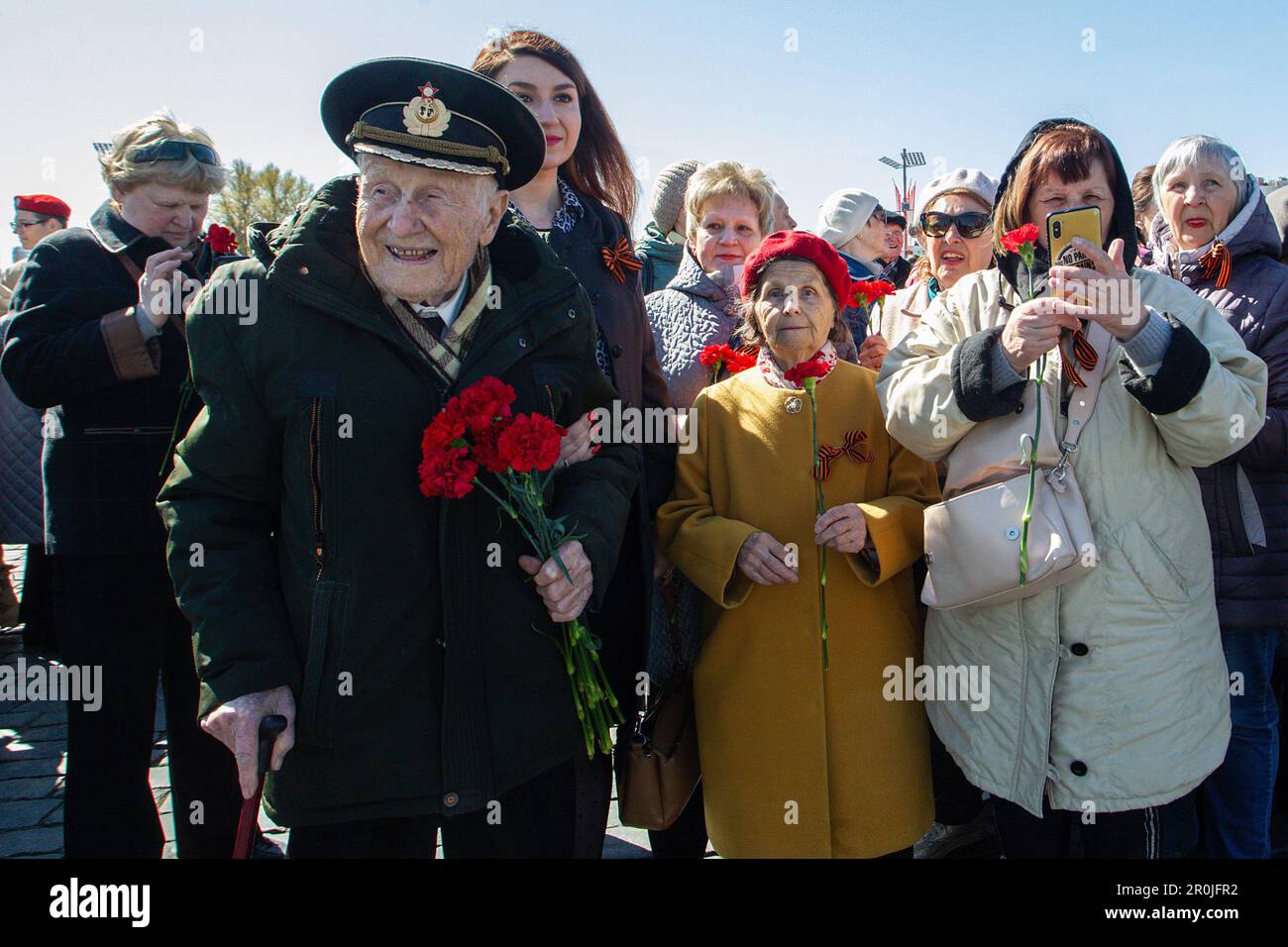 Ceremonial participants seen during a flower-laying ceremony to honor ...