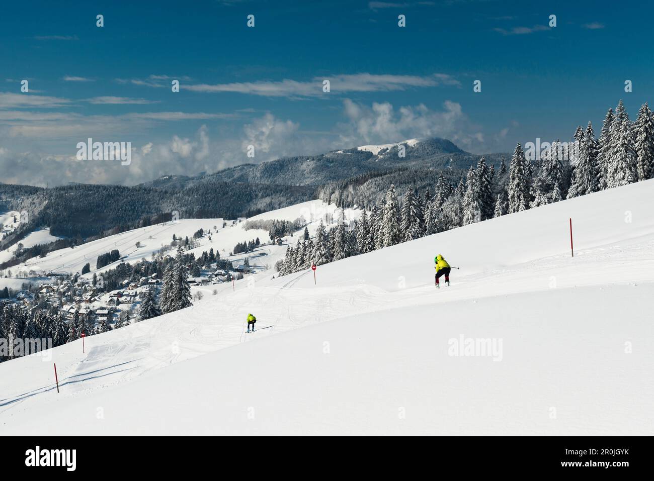Skiers and winter landscape, Todtnauberg, Black Forest, Baden ...