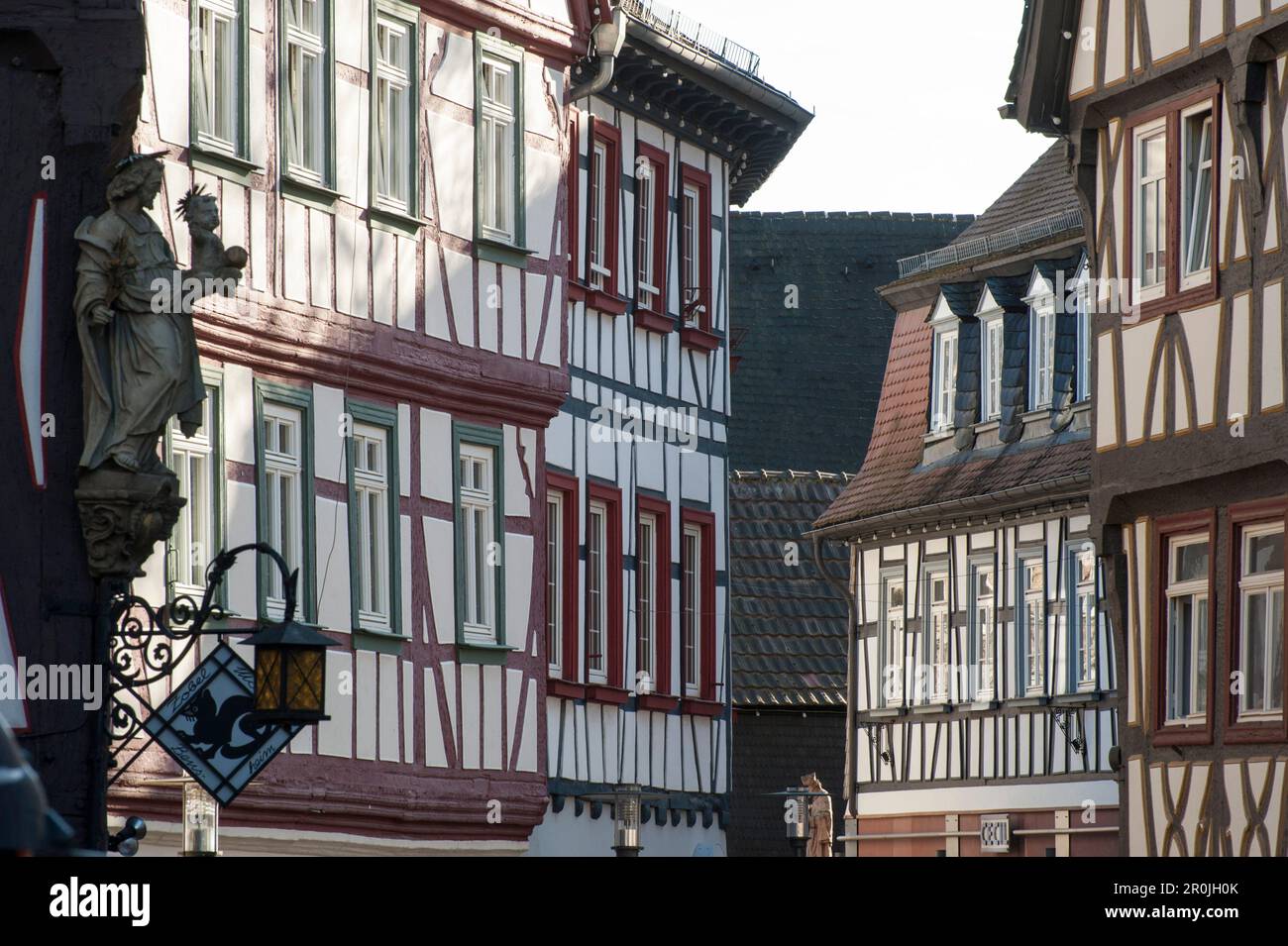Timber frame houses in the old town of Bensheim, Bergstrasse, Hesse ...